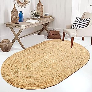 100% Jute Area Rug 4’x6'- Hand Crafted Natural Fiber- Vintage Collection- Eco Friendly Carpet- Farmhouse Indoor Beautiful Style for Living & Bedroom- Braided Carpet for Accent Floor Coverings(Oval)