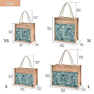 JUNZAN Crocodiles and Leaves Handdrawn Blue Jute Tote Bag Resuable Tote Set Big Bags For Women for Burlap Gift Canva Gift 16.9 x 12.6 Inch
