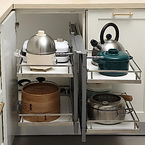 YEKIM Corner Pull Basket Kitchen Cabinet, Soft Close Blind Corner 4 Shelves, 2 Tier Sliding Cabinet Organizer, Kitchen Cabinet Corner Shelving Corner Swivel Organizer