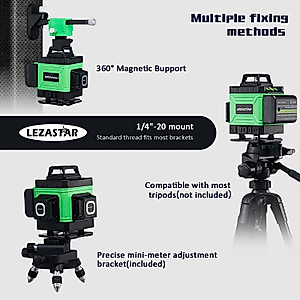16 Line Lasers Level,4x360°Horizontal Vertical Cross Line Laser Level Tool with Remote Controller&2 Rechargeable Battery&Magnetic Rotating Stand&Hard Case for Picture Hanging/Construction/Tiling Floor