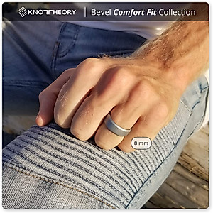 Knot Theory Silver Silicone Ring for Men Women - Breathable Bevel Comfort Fit 6mm Wedding Band Size 14