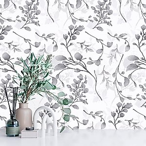 Froluya Gray Peel and Stick Wallpaper Gray Floral Wallpaper 17.7 inch×118.1inch Floral Contact Paper Flower Self Adhesive Removable Wallpaper for Bathroom Modern Breezy Leaves Decorative Wallpaper
