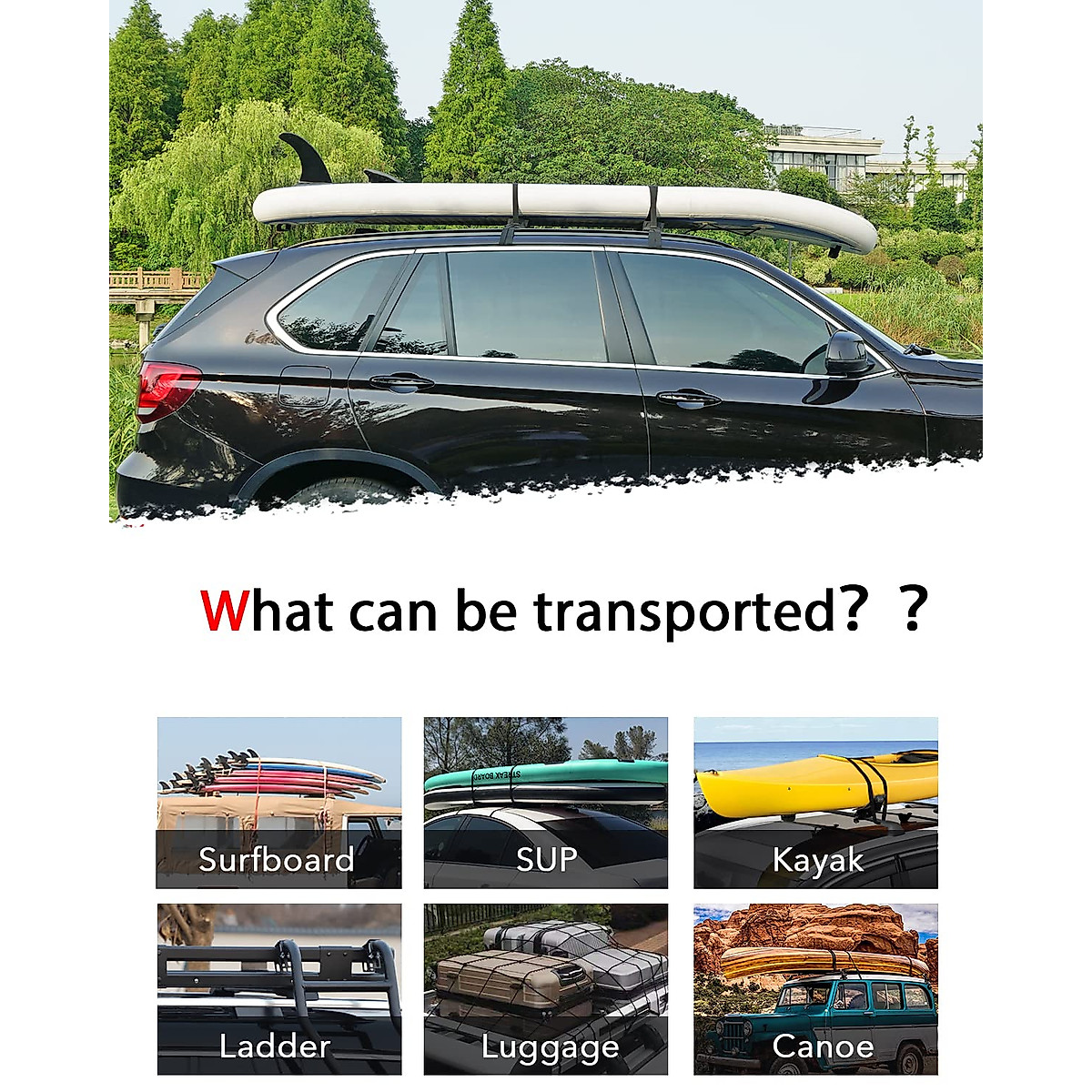 WONITAGO Soft Roof Rack Pads with Single Wrap-Rax Straps and Storage Bag, Universal Car Roof Rack for Surfboard, Kayak, SUP Paddleboard, Canoe, 28" (Pair)