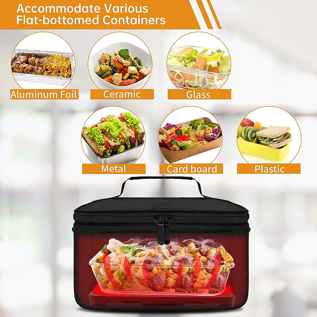 Aotto Portable Oven | 12V, 24V, 110V Car Food Warmer | Portable Mini Oven | Personal Microwave | Heated Lunch Box for Cooking and Reheating Food in Car, Truck, Travel, Camping, Work, Home
