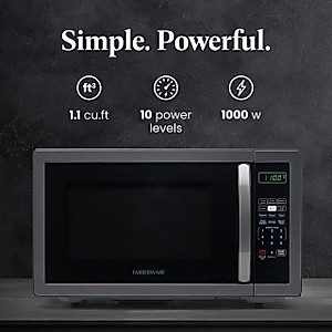 Farberware Countertop Microwave 1000 Watts, 1.1 cu ft - Microwave Oven With LED Lighting and Child Lock - Perfect for Apartments and Dorms - Easy Clean Black Stainless Steel