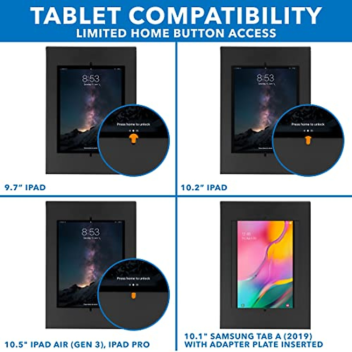 Mount-It! Anti-Theft Tablet Kiosk Floor Stand Compatible with iPad and Samsung | Height Adjustable Secure Check-in Stand | Free-Standing Or Secure Bolt-On Design
