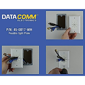 DATA COMM Electronics 45-0017-WH Split Style TV Plate with Flexible AV/HDMI Cable Pass-Through - White