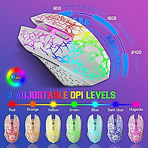 FELICON Small Wireles Gaming Keyboard and Mouse Combo, Rechargeable RGB Backlit 64 Keys Mini Double Color Keyboard and Crack Light Up Mouse, Mouse Pad for PC, MAC, Gamer