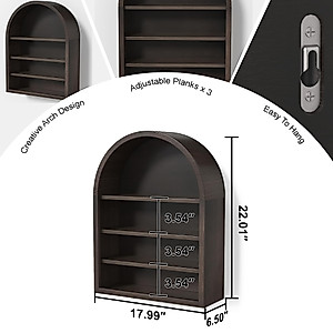 WOPITMER Vintage Arched Wall Shelf - Adjustable Shadow Box with Shelves, Boho Crystal Shelf, Figurine Display Shelf for Collectibles|Shot Glasses|Spice Jars|Cosmetics, Trinket Shelf for Any Room,Brown