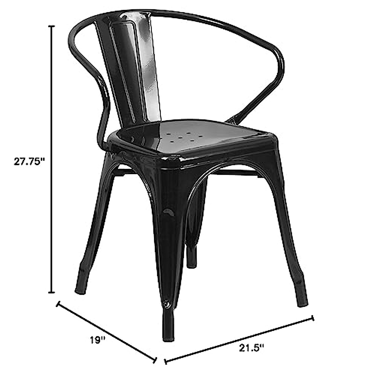 Flash Furniture Roy Commercial Grade 4 Pack Black Metal Indoor-Outdoor Chair with Arms