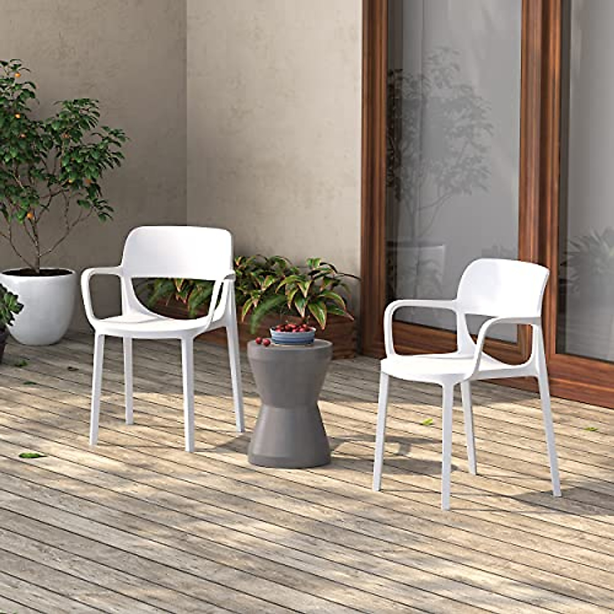 HON Basyx Prodigy Commercial-Grade 2-Pack Stackable Arms, Indoor & Outdoor Chair, White