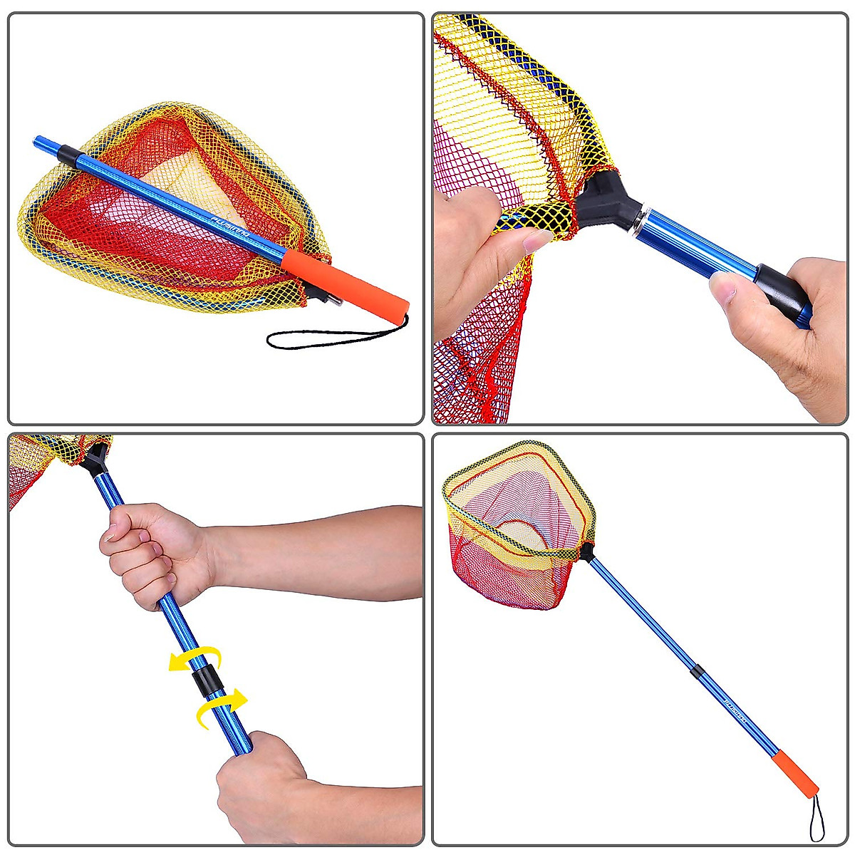 PLUSINNO Kids Fishing Net, Telescopic Lightweight Landing Net with Aluminum Pole Handle and Nylon Mesh, Catch and Release Butterfly Net for Kids Youth Outdoor (1 Pack-Blue)