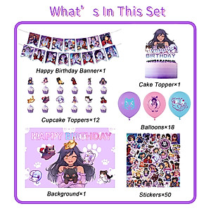Aph-mau Birthday Party Supplies,83Pcs Aph-mau Cat Plush Theme Birthday Decorations Included Stickers Banner Balloons Cake Topper Cupcake Toppers and Background Party Favors Merch for Kids Girls Boys