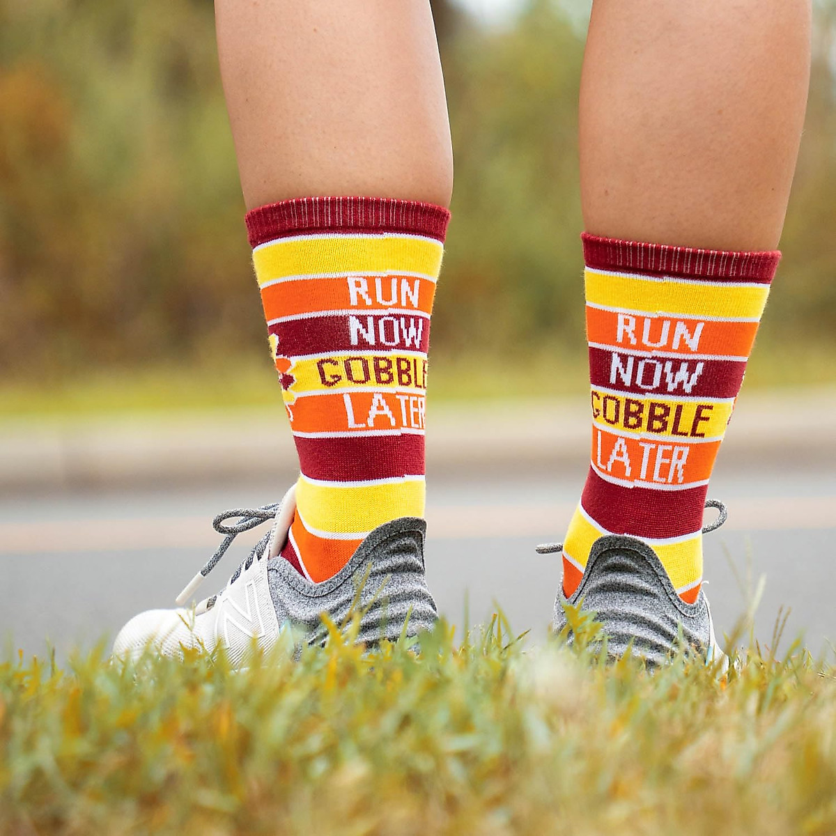 Gone For a Run Run Now Gobble Later | Running Woven Mid Calf Socks Thanksgiving Socks | Small