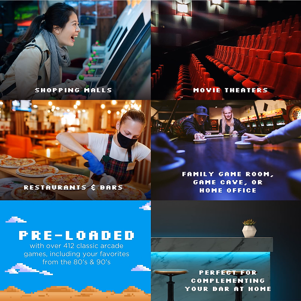 Creative Arcades Full Size Commercial Grade Cocktail Arcade Machine | 2 Player | 412 Games | 22" LCD Screen | Square Glass Top | LED | 2 Sanwa Joysticks | Trackball | 2 Stools | 3 Year Warranty