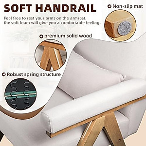 Waleaf Mid Century Modern Accent Chairs Arm Chair Set of 2 with Padded Armrests, Upholstered Chair for Living Room Bedroom Side Chair with Solid Wood Frame Corner Chair (Beige - Set of 2)