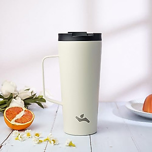 Konokyo Insulated Tumbler with Handle and Straw, 18 OZ Travel Coffee Mug Stainless Steel Cup Metal Water Bottle,Angel White