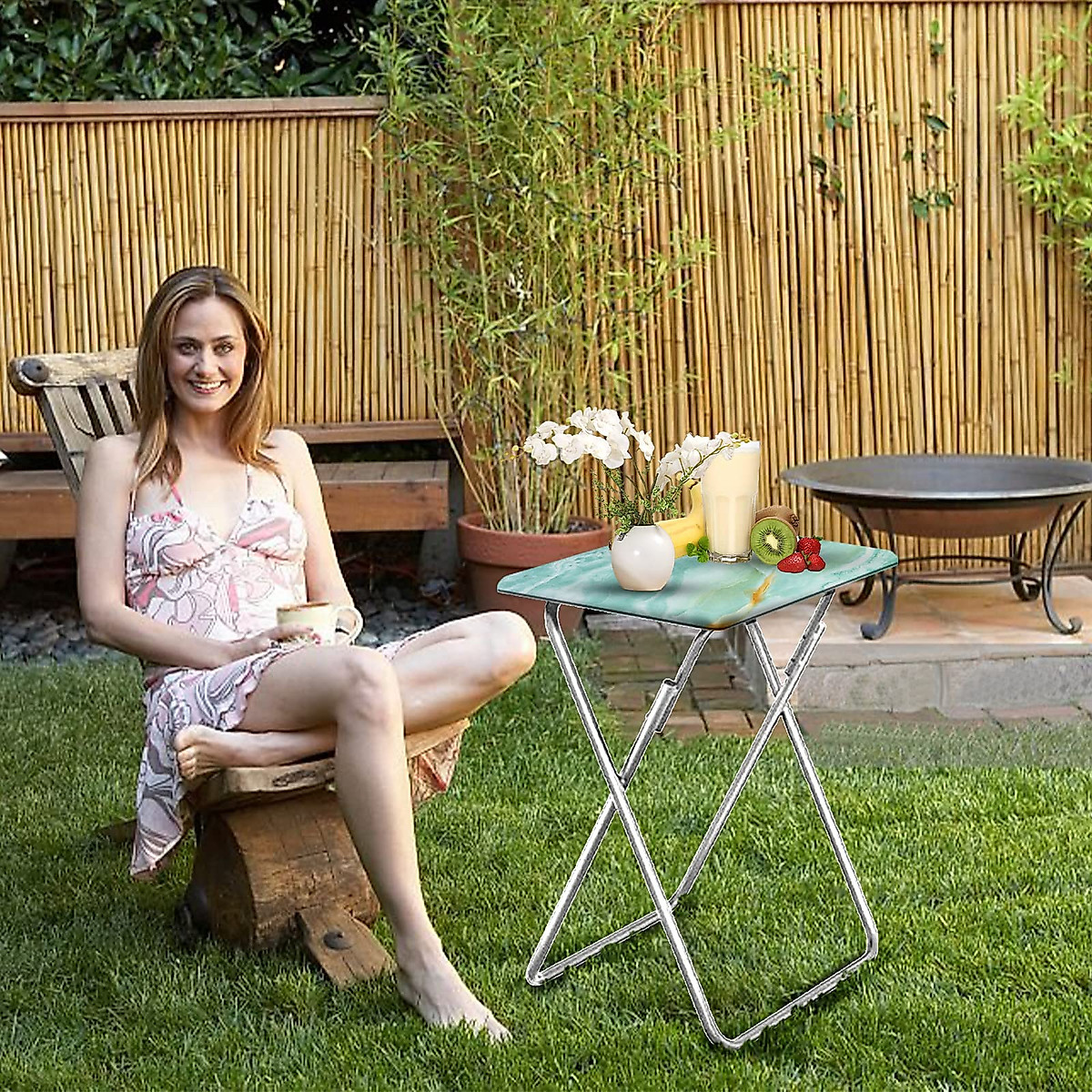 Garden 4 you Folding TV Tray Table TV Dinner Table with Sturdy MDF Top,Eating Trays for Living Room with No Assembly Required 15 x 18.9 x 26 in(Sea Blue,1PC)