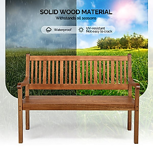 VINGLI 50" Outdoor Bench Patio Bench, Wood Front Porch Garden Bench for Yard Patio Park Outside, All Weather 800lb Capacity (Natural)