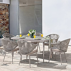 Nuu Garden Outdoor Dining Chairs Set 2, 2 Piece Bistro Dining Chairs, Rope Single Chair Set of 2 with Cushions, Coffee & Light Grey