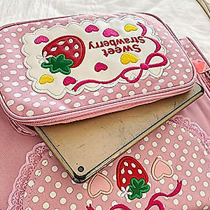 Ruzida Girl Embroidery Strawberry School Backpack Children's Schoolbag Girls Birthday Gift Japanese Style Outdoor Daypack