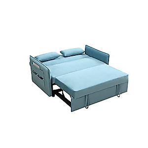 DHHU, Convertible, Modern Adjustable Pull Lounge Chair with 2 Side Pockets and 2 Pillows, Sleeper Home Office, Living Room, Blue Sofa Bed