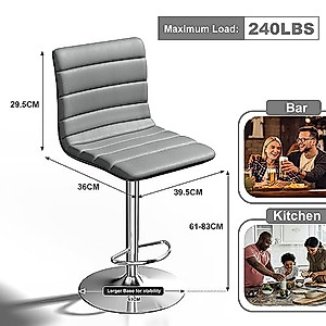 NicBex Swivel Bar Stools Modern PU Leather Adjustable Barstools, Kitchen Island Counter Bar Stools Set of 2,(Grey Color)