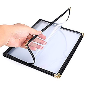 OwnMy 2PCS 8.5 x 11 Inch Menu Covers, 4 Page 8 View Transparent Restaurant Menu Covers Book with Leatherette Trim and Decorative Corners, Fit for Standard Letter Size Paper