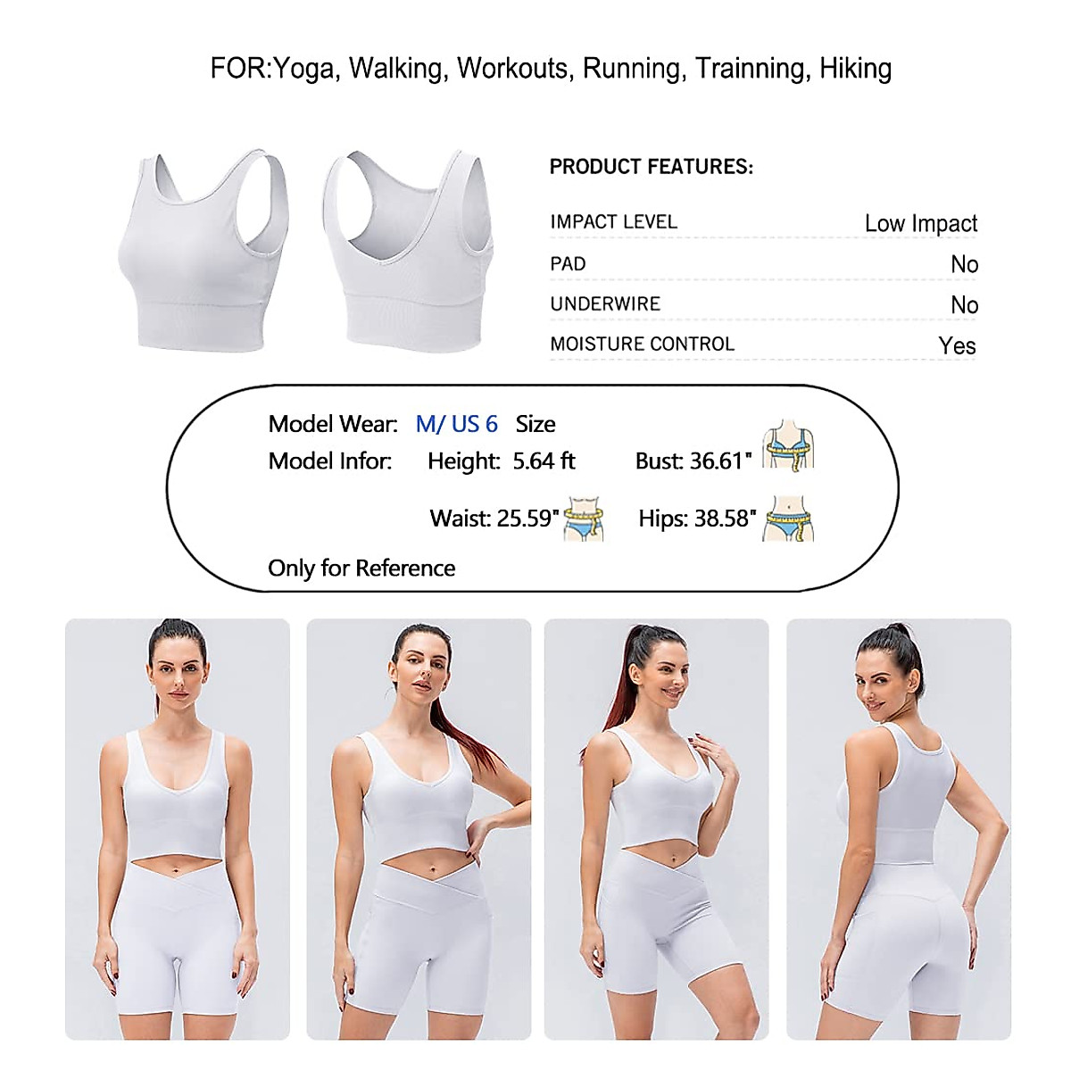 Climb Workout Crop Tank Tops for Women Solid Comfort Sleeveless Shirts Reversible Ribbed Tank Tops for Casual Sports Fitness Yoga (No Padded) White S