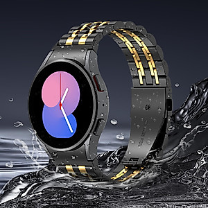 EZMVZKU Galaxy Watch 5 Pro 45mm Bands Metal, No Gap Solid Stainless Steel Strap for Samsung Galaxy Watch 4 40mm 44mm / Watch 4 Classic 42mm 46mm / Watch 5 40mm 44mm for Men Women,Black Gold
