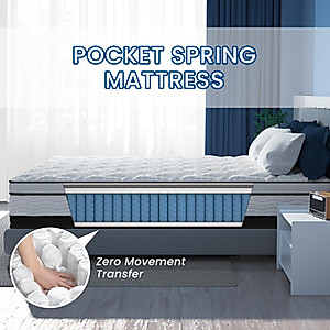 Maxzzz 14 inch King Hybrid Mattress in a Box, Cooling Gel Infused Memory Foam and Pocket Spring Mattress, Medium Firm, 76x80 inches