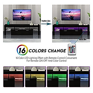 Clikuutory Modern LED 63 inch TV Stand with Large Storage Drawer for 40 50 55 60 65 70 75 Inch TVs, Black Wood TV Console with High Glossy Entertainment Center for Gaming, Living Room, Bedroom