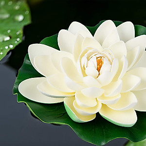 AZEX Linyida Artificial Floating Foam Lotus Flowers,Artificial Water Lily Pads, Lotus Lilies Pad Ornaments for Patio Koi Pond Pool Aquarium Home Garden(6PCS Ivory)