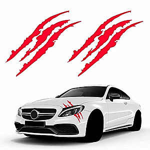 Beypovk 2PCS Monster Claw Scratch Mark Decals, Automotive Exteriors Waterproof Vinyl Headligh Sticker for Sports Cars, SUVs, Pickups, Motorcycles (Red)