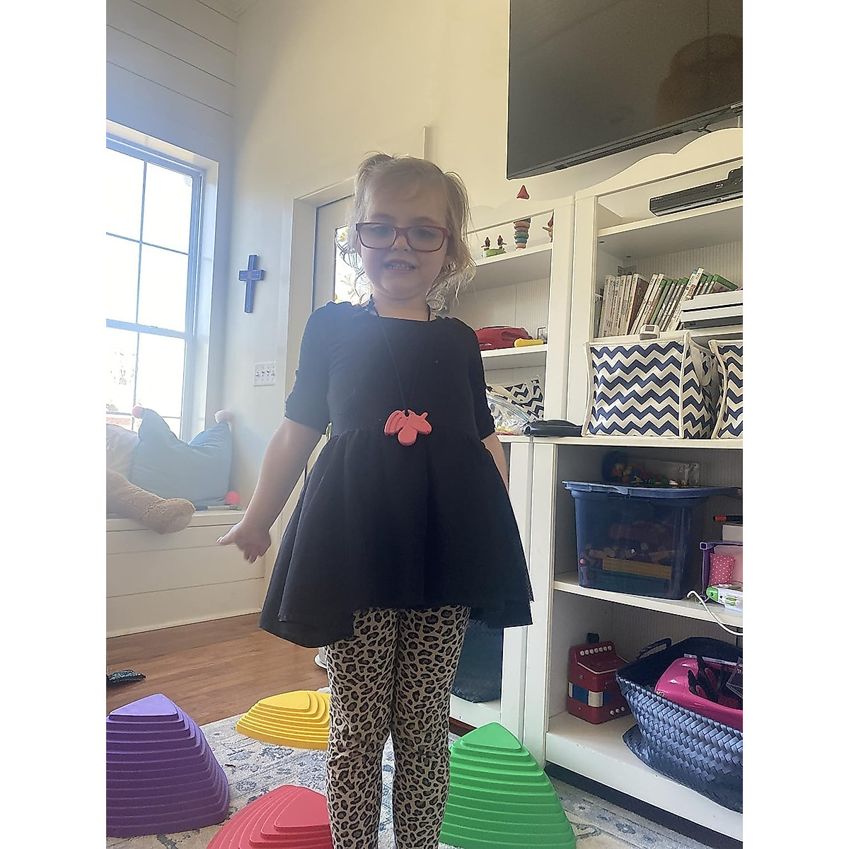 TalkTools Sensory Chew Necklace - Teething and Biting Chewelry for Kids & Adults with ADHD, Autism - Anxiety Relief Chewing Pendant - Safe and Durable Chew Necklace (Blue, Sloth)