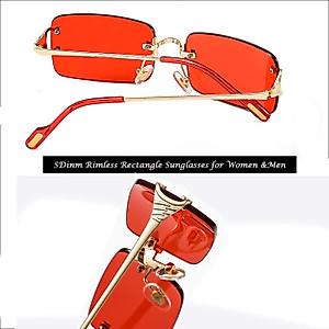 SDinm Rimless Sunglasses 90s Frameless Rectangle Tinted Lens Eyewear Red Sunglasses for Women Men