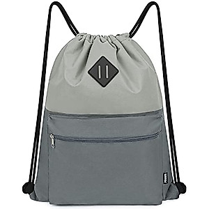 WANDF Drawstring Backpack Sports Gym Bag with Wet Compartment, Water-Resistant String Bag Cinch Bag for Women Men (Grey)