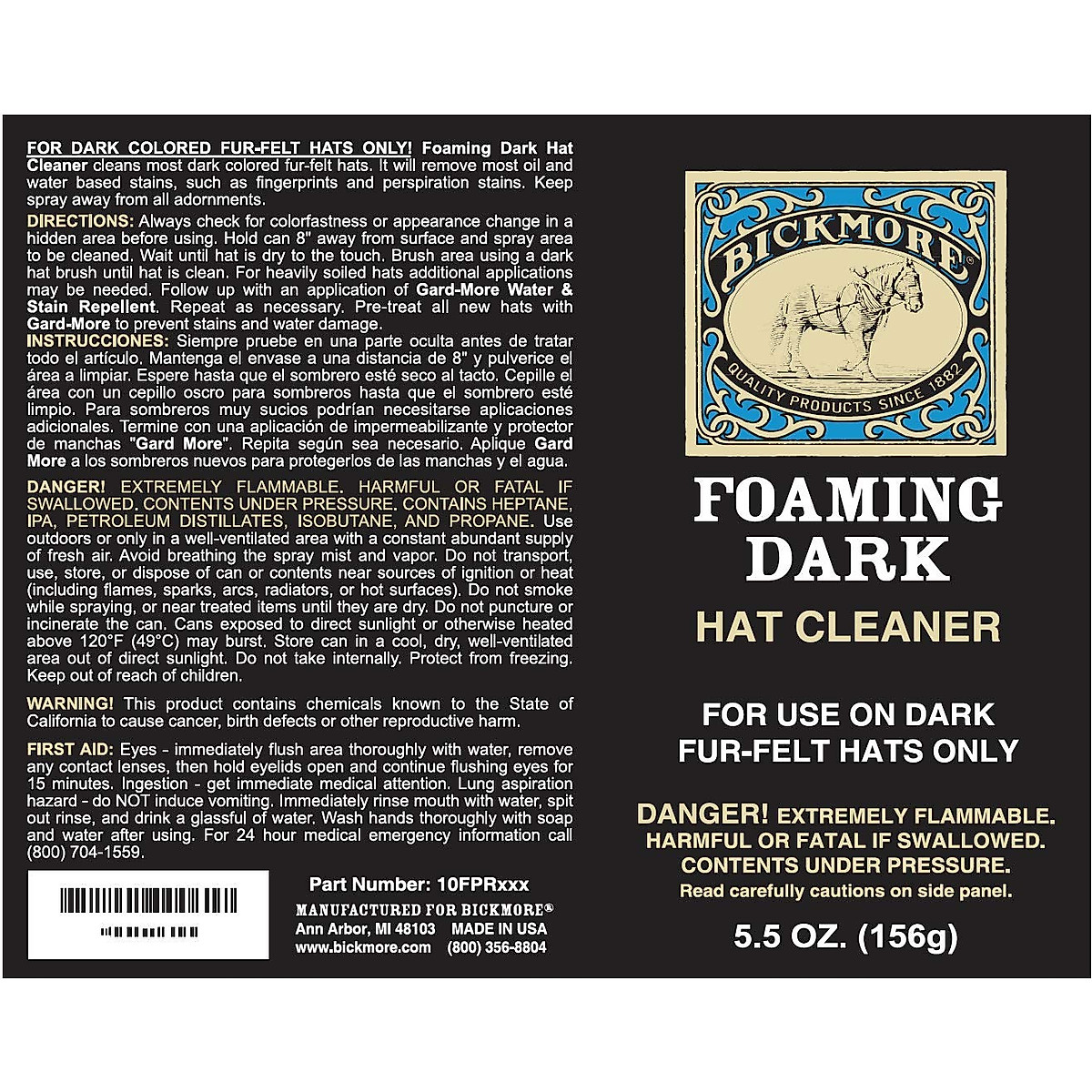 Bickmore Foaming Dark Hat Cleaner | Remove Dirt, Dust, Fingerprints & Sweat Stains - Great for Fur - Felt Cowboy Hats, Baseball Hats & More