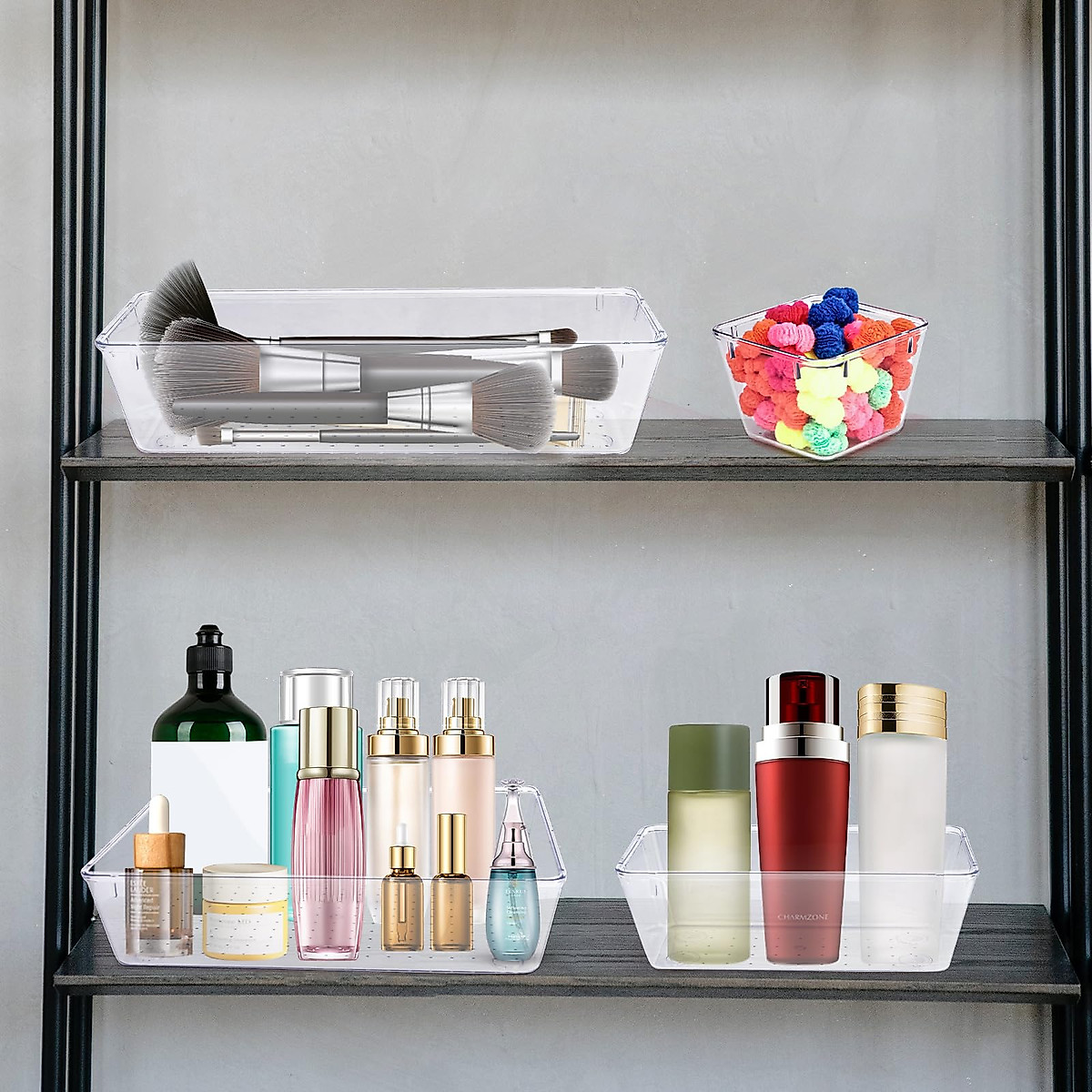 Zuihug 4 PCS Clear Plastic Drawer Organizer, Desk Drawer Divider Organizers and Storage Bins for Makeup, Jewelry, Gadgets for Kitchen, Bedroom, Bathroom, Office (9.0"x3.0"x2.2")