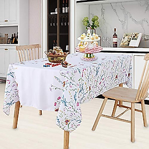 LUSHVIDA Easter Fabric Rectangle Table Cloth, Polyester Easter Spring Flower Tablecloth, Table Cover Protector for Holiday, Party, Wedding, Birthday, Banquet Decoration Use, 60 x 102 Inch, Floral