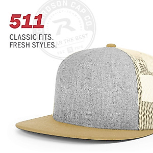 Richardson Unisex 511 Flatbill Trucker Adjustable Snapback Baseball Cap, Solid Black, One Size Fits Most