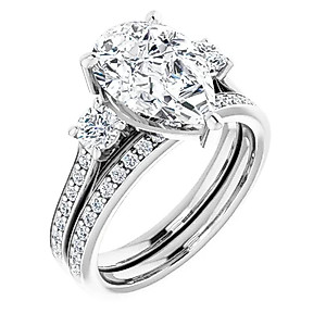 4 CT Pear Cut VVS1 Colorless Moissanite Engagement Ring Set, Wedding/Bridal Ring Set, Sterling Silver Vintage Antique Anniversary Promise Ring Set Gift for Her (9)