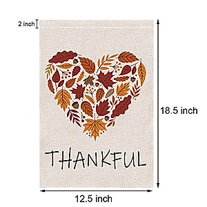 Keniot Thankful Garden Flag Burlap Autumn Leaf Heart Thanksgiving Garden Flag, Double Sided Happy Fall Harvest Rustic Yard Outdoor Decoration, 12.5 x 18.5 inch