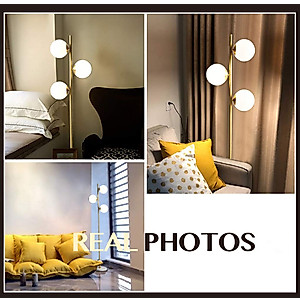 Dellemade LED Floor Lamp,3 Glass Globes Floor Light,LED Bulbs Included,Golden