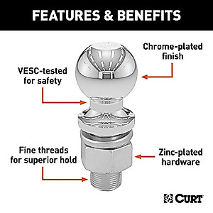 CURT 40078 2-5/16-Inch Chrome Trailer Hitch Ball, 15,000 lbs, 1-1/4 x 2-5/8-Inch Shank, Packaged