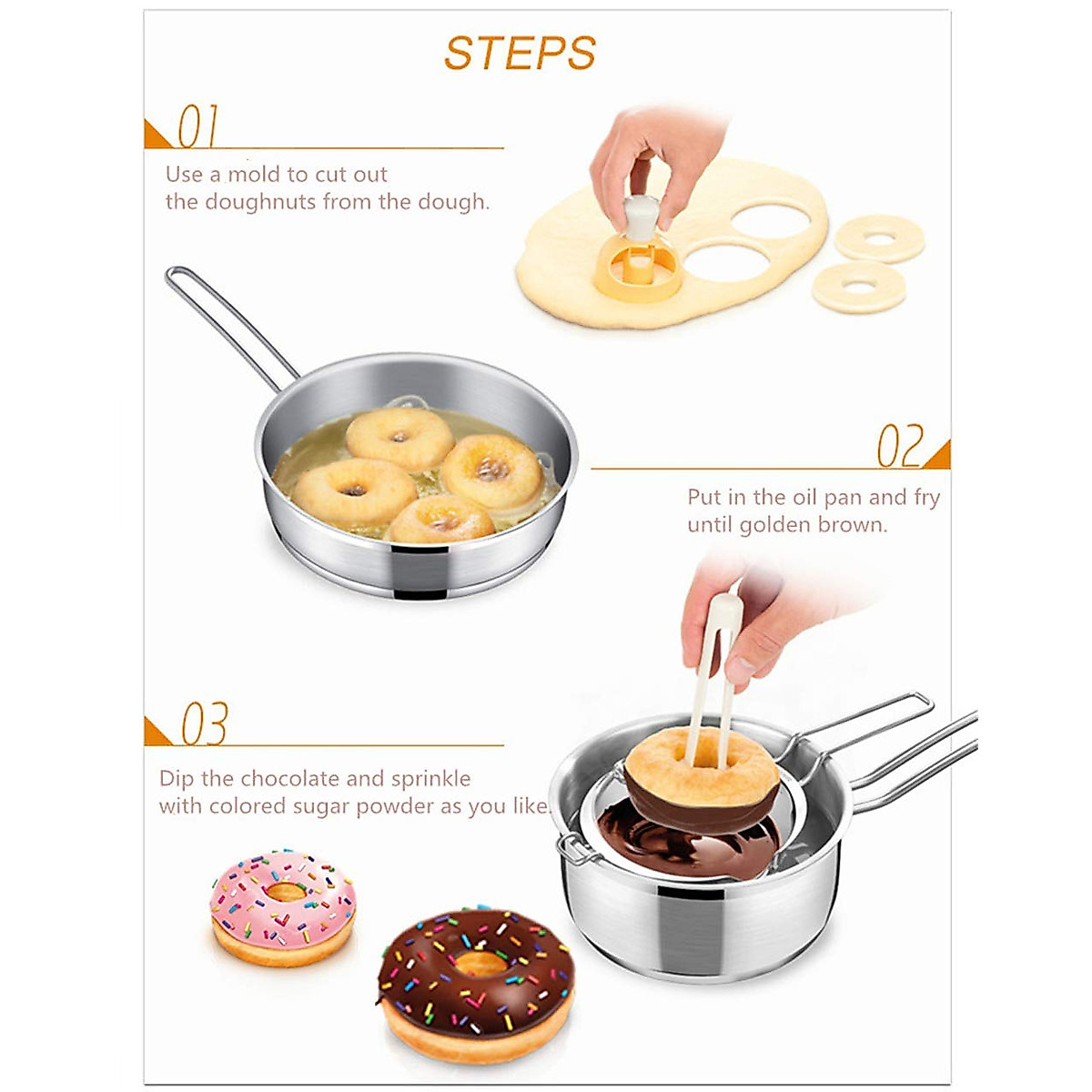 2 Pack Donut Cutters Set 3 inch,Cookie Cutter Round for Baking Donut Mould Maker Plastic with Dipping Plier, Cake Mold Biscuit Cutter Non-Stick Mold Baking DIY Donut Tools