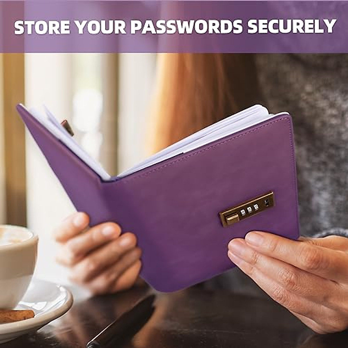 Password Book with Lock, Password Keeper with Alphabetical Tabs, Password Organizer for Computer and Internet Address Website Login, Gifts for Home and Office, 5.6''x 8''-Brown