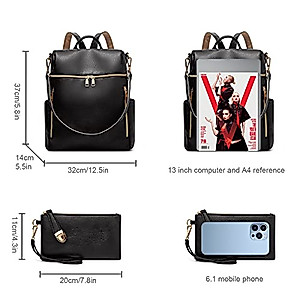 Makes Backpack Purse for Women, PU Leather Travel Satchel Handbag, Convertible Design Bag with Purse, 2 Piece(Black)