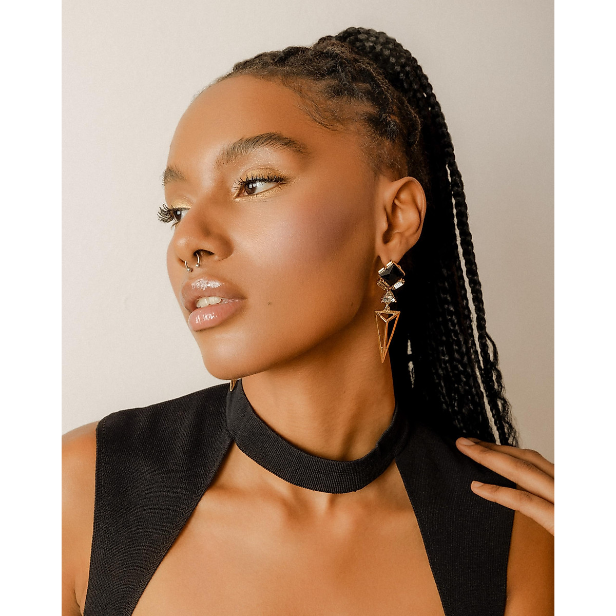 Black and Gold Earrings for Women, Art Deco Style Long Statement Dangle Earrings, 14k Gold Plated, Black Onyx Crystals, Elegant Vintage Bridal Jewelry