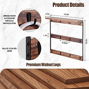 simesove Coffee Cup Holder, Coffee Mug Rack Wall Mounted, 3 Tier Rustic Wood Cups Rack with 12 Hooks and Top Storage Shelf, for Kitchen Display and Coffee Station, Brown